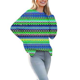 Generic Pull tricoté surdimensionné à rayures pour femme, pull dhiver décontracté élégant à coupe ample pour femmes, chandail à manches longues et col rond, d