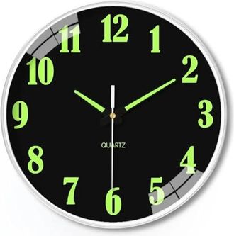 Generic Horloge murale phosphorescente - Horloge &agrave; quartz silencieuse avec grands chiffres, fonction veilleuse de 20 cm pour chambre &agrave; coucher, salon et burea