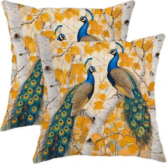 Generic Herbstpfauenvogel Kissenbezug Atmungsaktiv Dekokissen Weich Zierkissenbezug F&uuml;r Hotel Heimdekoration Bett 45X45Cm 2Er Set