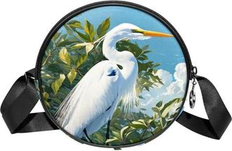 Generic Sac &agrave; bandouli&egrave;re rond rond pour femme avec fermeture &eacute;clair et bretelles r&eacute;glables Motif aigrette mignonne