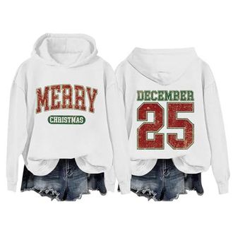 Generic Sweat à capuche de Noël à manches longues pour femme, chandail surdimensionné imprimé pour femme, chandail ample et décontracté pour entraînement, fêt