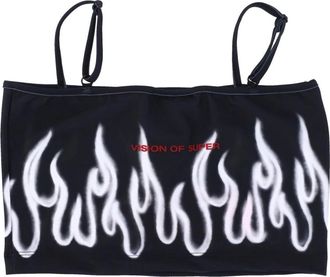 Vision Of Super Flames Top Spray - Schwarz/Wei&szlig; - - Tops - Damen - Schwarzk - M