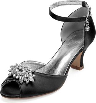 Generic Chaussures De Mariée Femme Été Open Toe Bas High Heels Satin Mariage Bureau Travail Soir Sandale Talons Hauts 6.5Cm,Noir,41 EU