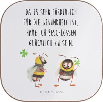 Mr. & Mrs. Panda gläseruntersetzer Hummeln Kleeblatt - Geschenk, Hummel, glücklich Werden, Sein, Biene, Deko, Lustige Sprüche, Spruch Positiv, Tischuntersetzer, Unters