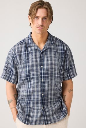 Knowledge Cotton Apparel Herren vegan Hemd Relaxed Kurzarm Navy