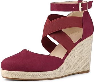 Allegra K Espadrille pour femmes, plateforme, bout ferm&eacute;, talon compens&eacute;, sandale Bourgogne 38