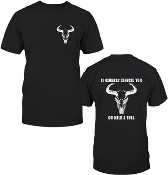 Generic T-shirt &agrave; col en V &laquo; If Genders Confuse You Go Milk A Bull &raquo;, Noir, L