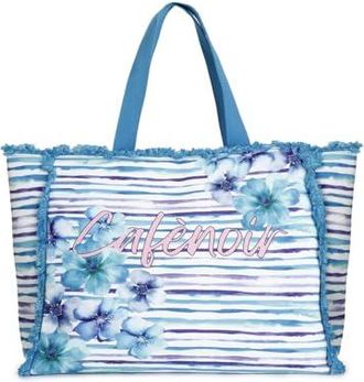 Caf&egrave;noir Sac De Plage En Tissu Imprim&eacute;, Pour Femme, Couleur Bleu, Taille Taille Unique
