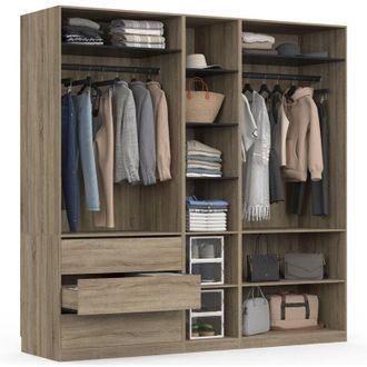 IDMarket Dressing modulable TAYLOR 200 x 55 x 200 cm 3 modules avec penderies + &eacute;tag&egrave;res + tiroirs h&ecirc;tre et noir