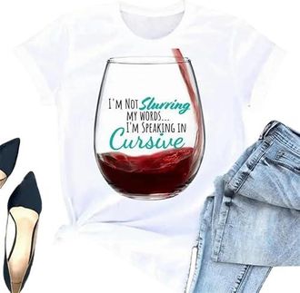 Keephen Verre &agrave; Vin Rouge F&ecirc;te &agrave; Boire T-Shirt Impression 3D Femmes Manches Courtes Col Rond Pullover Casual Vacances Tops