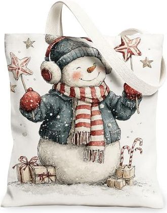Generic Sacs fourre-tout en toile motif bonhomme de neige - R&eacute;utilisables - Jolis personnages dhiver - L&eacute;gers et lavables - Pour un usage quotidien - 33 x 38 