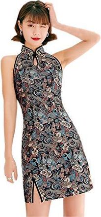 ACVIP Qipao Robe à fleurs sans manches pour femme - - XXL:poitrine 96 cm