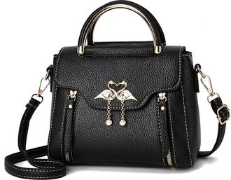 Nicole & Doris Kleine Damen Handtasche Umhängetasche mit Griff Schultertaschen PU Leder Mädchen Crossbody Bag Mini Henkeltasche Satchel Schwarz