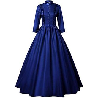 Generic Robe gothique m&eacute;di&eacute;vale pour femme - Robe gothique noire &agrave; manches longues - Couleur unie - Polyester - Robe &agrave; volants avec noeuds - &Eacute;p&eacute;e m&eacute;di&eacute;vale en