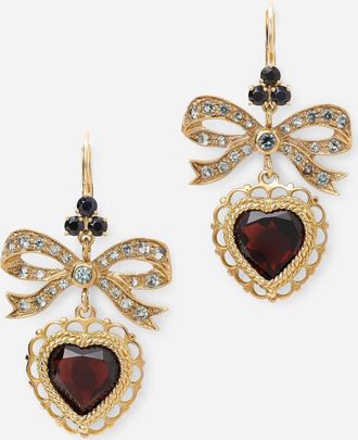 Dolce & Gabbana Heart Leverback Earrings In Yellow 18kt Gold With Rhodolite Garnet Heart - Frau Ohrringe Gold Onesize