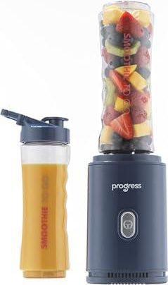 PROGRESS Progress Smoothie To Go Blender - Edelstahlklinge, 500W Leistung, 2 x 600ml BPA-freie Flaschen mit leicht zu trinkenden Deckeln, rutschfest, Ein-Knopf