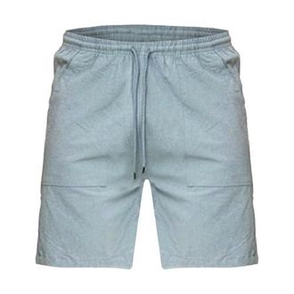Generic Short en coton et lin pour homme - Couleur unie - Poche - Pantalon respirant, bleu, XXL