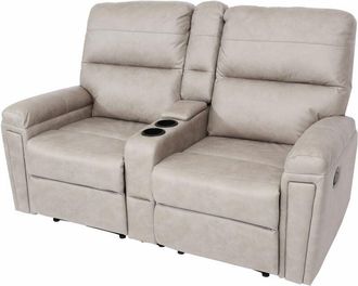 Hhg 2er Kinosessel HHG 371, Relaxsessel Fernsehsessel Sofa, Nosagfederung Getränkehalter Fach Stoff/Textil hellgrau