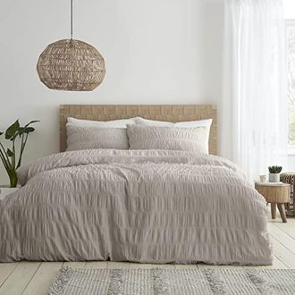 Catherine Lansfield Bedding Seersucker Bettwäsche-Set für Super-Kingsize-Betten mit Kissenbezügen, Natur