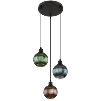 Globo Lighting Pendellampe 3 flammig Esstischleuchte Glas Wohnzimmerlampe Hängelampe, Glas petrol, bronze, grün, 3x E27, DxH 36 x 120 cm