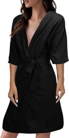 Generic Peignoir &agrave; manches courtes en tissu &eacute;ponge pour femme - Manteau long et l&eacute;ger - Robe de matin dhiver chaude en tissu &eacute;ponge - Pyjama blanc - V&ecirc;tement 