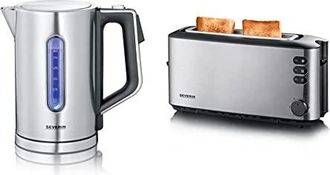 Severin WK 3418 Digitaler Wasserkocher mit Fast-Boil-Power und individueller Temperaturauswahl, 1,7 l, 3000 W & Automatik-Langschlitztoaster, 1.000 W, Edelsta