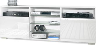 Vladon TV-Board Granada, Lowboard mit 2 Türen und 6 offenen Fächern, Korpus Weiß matt, Fronten in Weiß Hochglanz (146 x 54 x 35 cm)