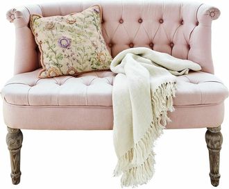 Loberon Sofa Weralin, Klassisches Chesterfield-Design, Moderne Farbgebung, Zeitlose Eleganz, Sitzm&ouml;bel, Leinen, Eichenholz, rosa