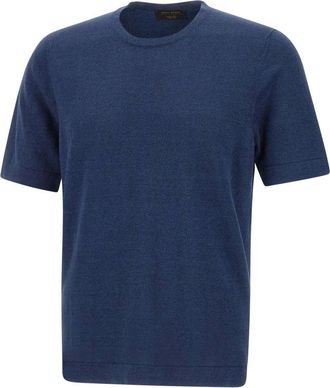 Gran Sasso Homme, Tops, Bleu, Taille: 3XL T-Shirt en Lin et Coton