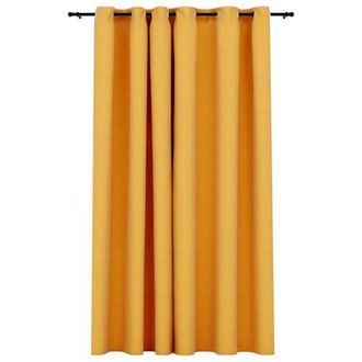 vidaXL Rideau Occultant Aspect de Lin avec OEillets Rideau de Fen&ecirc;tre Salon Salle de S&eacute;jour Chambre &agrave; Coucher Maison Int&eacute;rieur Jaune 290x245 cm