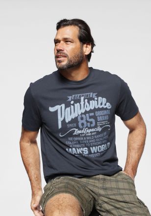 Man's World T-Shirt MANS WORLD, Damen, Gr. 4XL (68/70), blau (nachtblau), Single Jersey, Obermaterial: 100% Baumwolle, bedruckt, normal, Rundhals, Shirts T-Shirt,