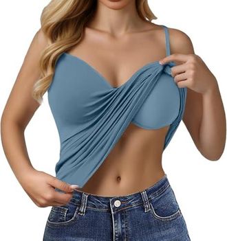Generic D&eacute;bardeur spaghetti basique int&eacute;gr&eacute; pour femme - D&eacute;bardeur d&eacute;t&eacute; sans manches - D&eacute;bardeur ample - T-shirt stretch - Col en V - T-shirt de sport &eacute;l&eacute;gant