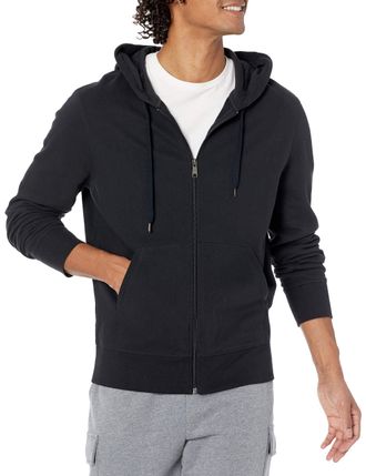 Amazon Essentials Herren Leichter French-Terry-Hoodie Mit Durchgehendem Rei&szlig;verschluss Und Bequemer Passform, Schwarz, XXL