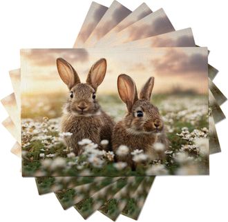 Generic Khaki Tischset - Abwaschbare Hitzebest&auml;ndige Unterlage F&uuml;r K&uuml;che Esstisch - Osterhase Platzset Platzdeckchen Fr&uuml;hlingsblumenwiese Teller Platzdecke Ti