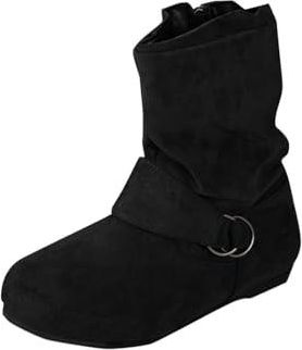 Generic Bottines pour femme - Coupe large - Style d&eacute;contract&eacute; - Bout rond - Talon plat - Fermeture &eacute;clair lat&eacute;rale - Confortables - Large mollet - Chaussures 