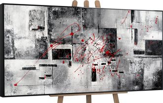 Yohji Yamamoto Art XXL Abstrakt Acryl Gem&auml;lde auf Leinwand Courage handgemalt Wandbilder schwarz wei&szlig; grau rot Wohnzimmer modern Wohndekor Bilder B&uuml;ro echte Kunst mi