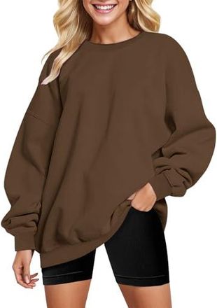 Generic 2026 Printemps pour femmes, haut ample surdimensionn&eacute; pour lautomne et lhiver, couleur unie, pull &agrave; manches d&eacute;paule, caf&eacute;, XL