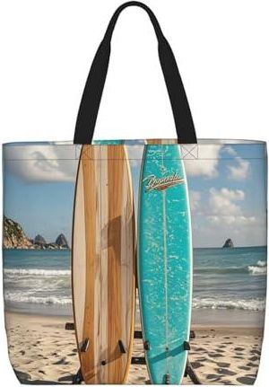 Generic Planche De Surf Vintage En Bois Turquoise Sac A Main Femmes R&eacute;utilisable Tote Bag Pliable Sac &Agrave; Bandouli&egrave;re Pour Travail Gym Shopping