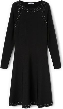 Motivi Femme, Robes, Noir, Taille: 40 FR Robe midi &eacute;vas&eacute;e en maille avec applications