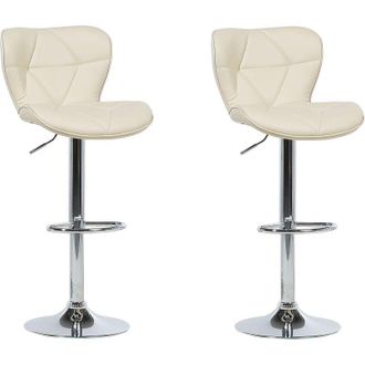 Beliani Lot 2 Chaises de Bar Cuir PU Beige Design avec Pied en M&eacute;tal Argent&eacute; Hauteur Ajustable pour Coin Bar au Style Moderne Beliani