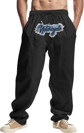 Generic Pantalon de plage long en lin pour homme : pantalon en lin avec imprim&eacute; pantalon d&eacute;t&eacute; avec taille &eacute;lastique pantalon de loisirs jambe droite pantalon 