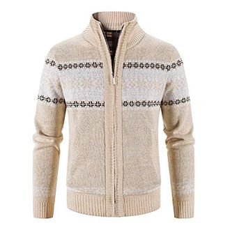 Generic Cardigan d&eacute;contract&eacute; pour homme avec fermeture &eacute;clair et poche &agrave; manches longues pour lhiver, beige, XXL