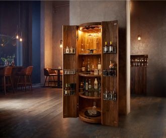 DELIFE Barschrank Tulsa 80x190 cm Akazie Natur LED-Beleuchtung Weinschrank, Barm&ouml;bel