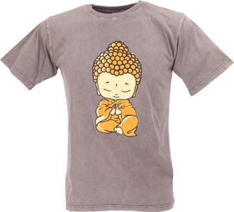 Guru Shop Tibet & Buddhist Art T-Shirt, Little Buddha Stonewash T-Shirt - Grau, Herren, Baumwolle, Size:M