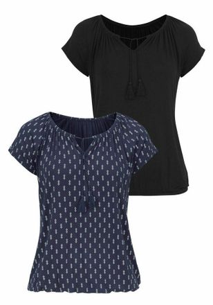 Vivance Kurzarmshirt mit leicht gerafftem Ausschnitt (2er-Pack) aus weichem Viskose-Stretch