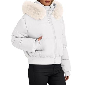 Generic Vestes pour femmes 2026 en faux duvet avec grande capuche, veste dhiver taille courte, v&ecirc;tements dext&eacute;rieur pour temps froid, manteau matelass&eacute; chaud,
