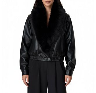 Ital-Design Lederimitatjacke Lederimitat-Jacke mit Fellkragen f&uuml;r Damen (90763991) Dekofell Gef&uuml;ttert Winterjacke in Schwarz