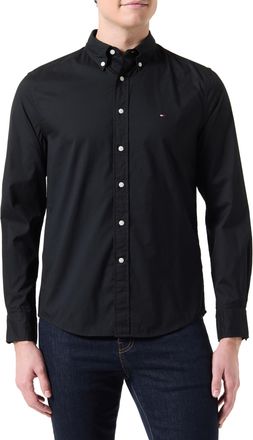 Tommy Hilfiger Herren CORE Flex POPLIN Solid RF Shirt MW0MW39988 L/S Shirt, Schwarz, S, Schwarz (Schwarz), S