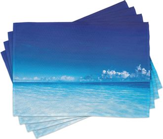 Abakuhaus Landschaft Platzmatten, Ocean Beach Sea-Landschaft, Waschbare Stoff Esszimmer Küche Tischdekorations Digitaldruck, Hellblau Türkis