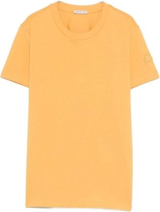 Moncler Femme, Tops, Jaune, Taille: 42 FR T-shirt en coton avec logo brod&eacute;